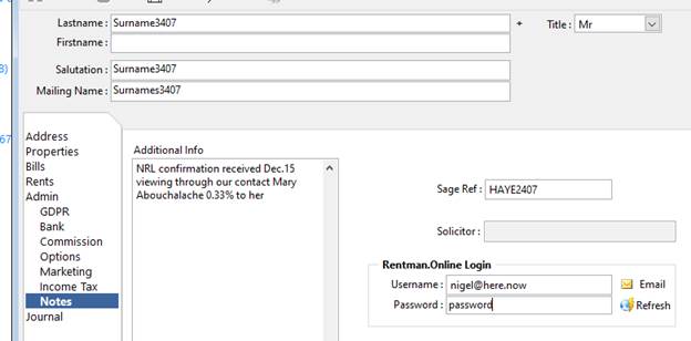 On the notes tab of the landlord screen isthe automatically generated ...